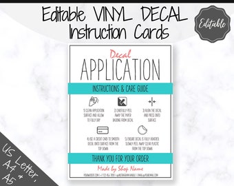 EDITABLE Vinyl Decal Care Card Instructions Printable Decal - Etsy