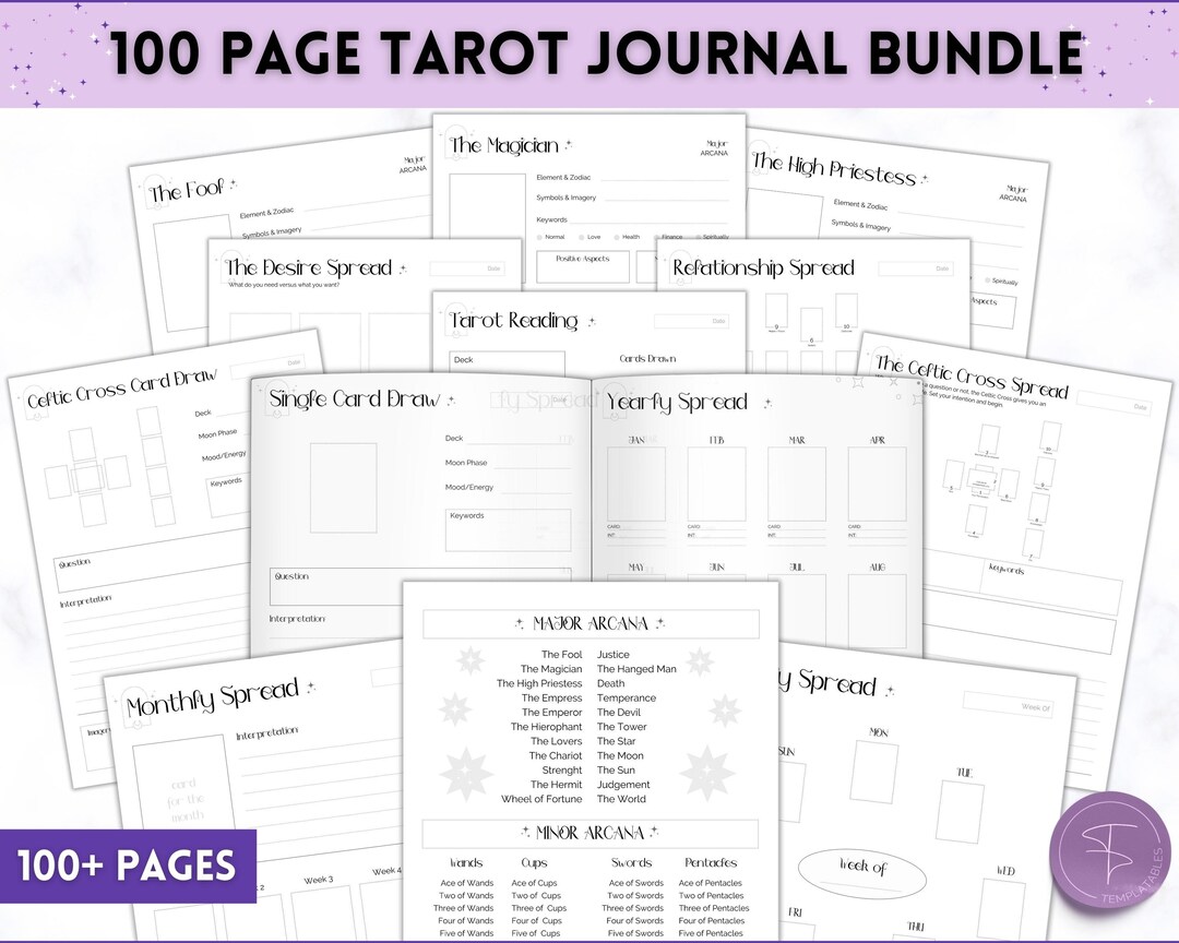 Tarot Planner, 100+ Pg Printable Tarot Journal Workbook, Daily Card ...