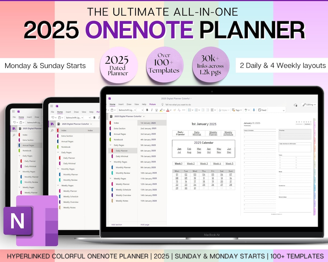 Onenote Planner, 2025 COLORFUL Digital Planner, Onenote Template, Daily ...