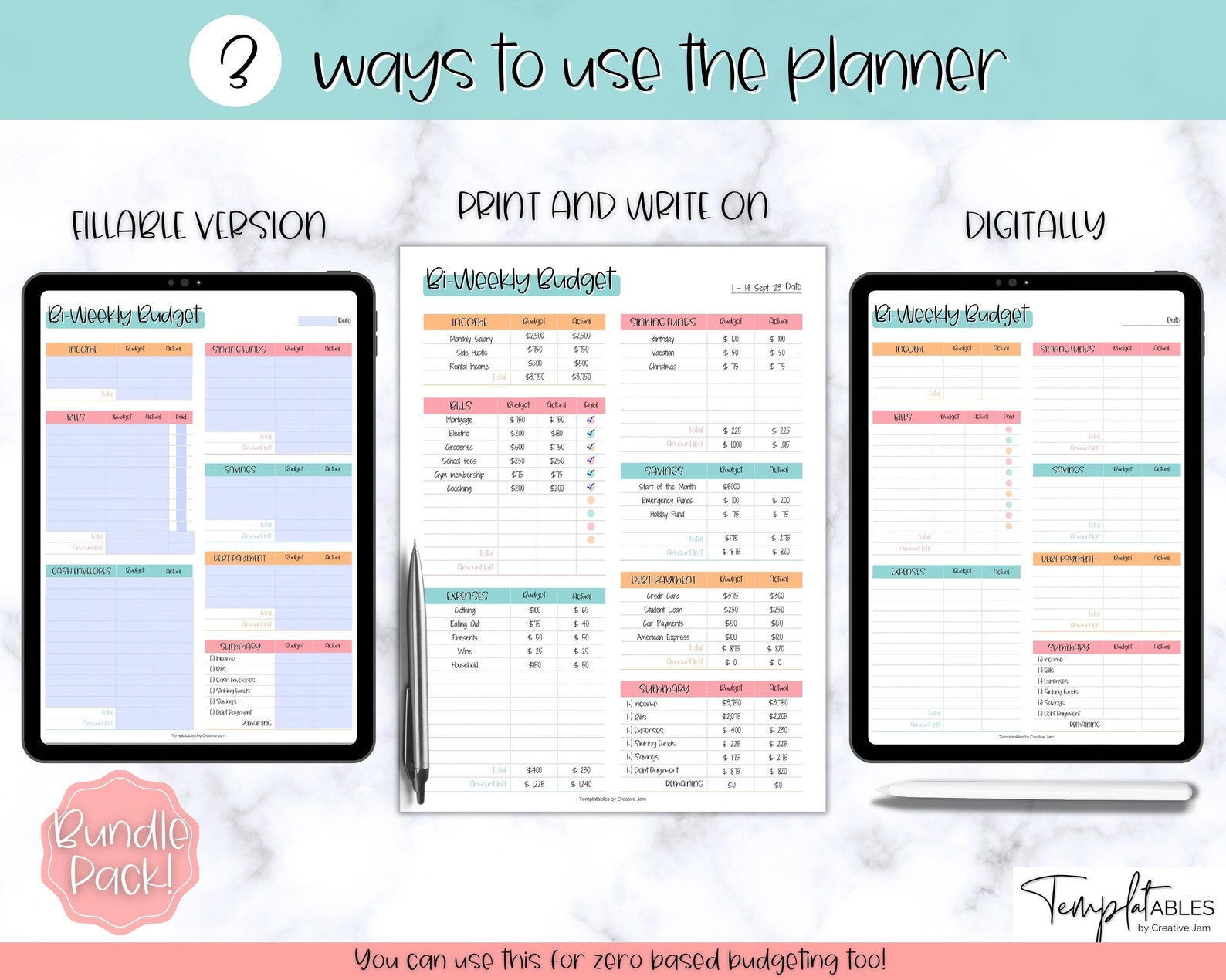 EDITABLE Biweekly Budget Planner Bi-weekly Template PDF - Etsy