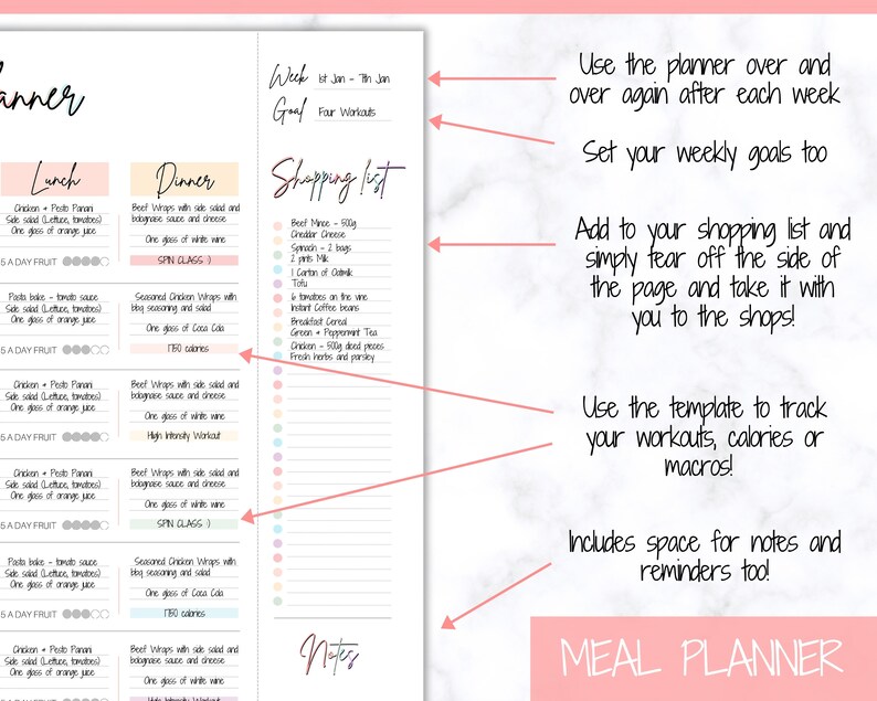Colorful Meal Planner Printable BUNDLE, Weekly Food Diary, Meal Tracker ...