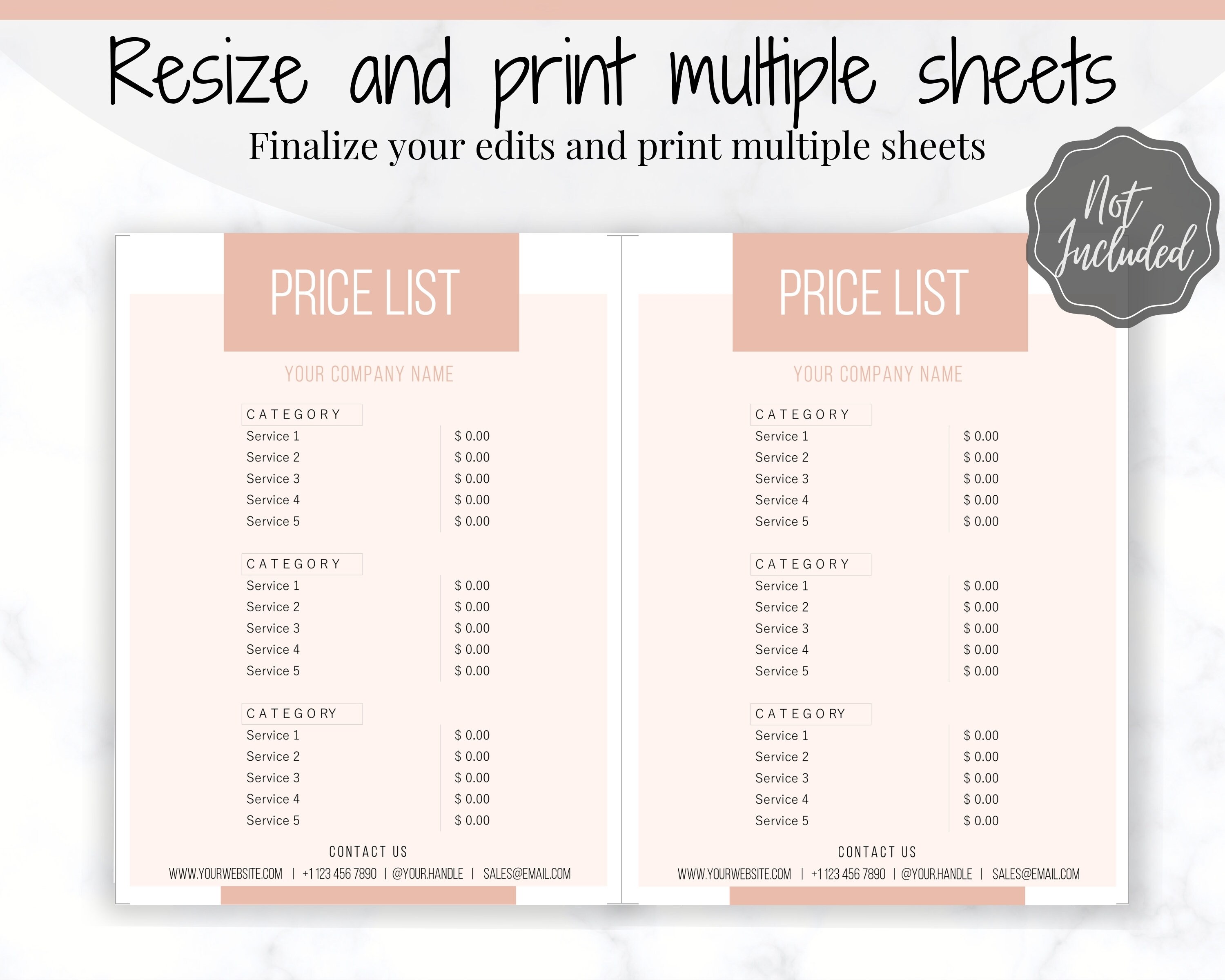 Editable PRICE LIST Template. Printable Price Sheet Price | Etsy