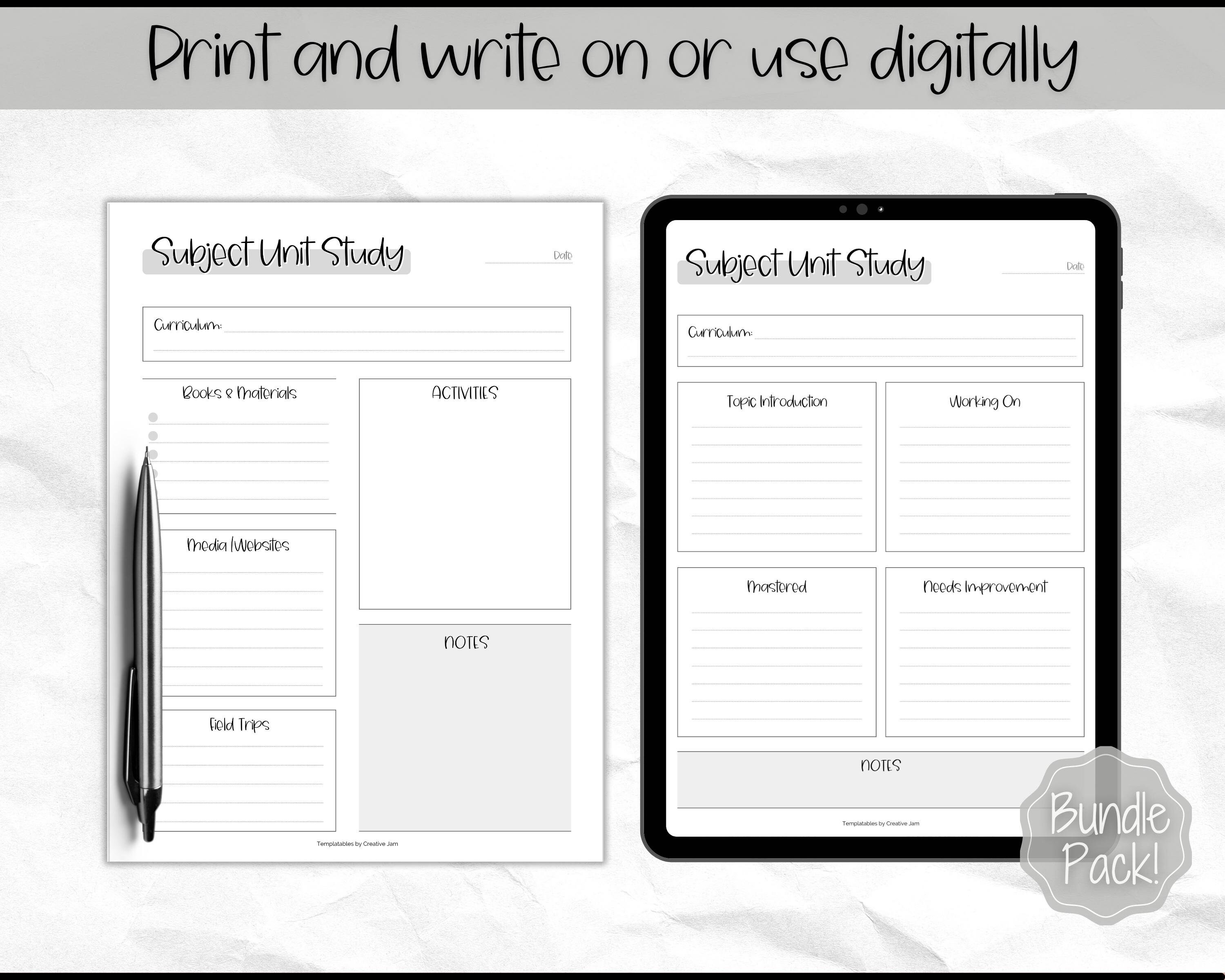 Unit Study Planner, Printable Homeschool Planner Template, Home School ...
