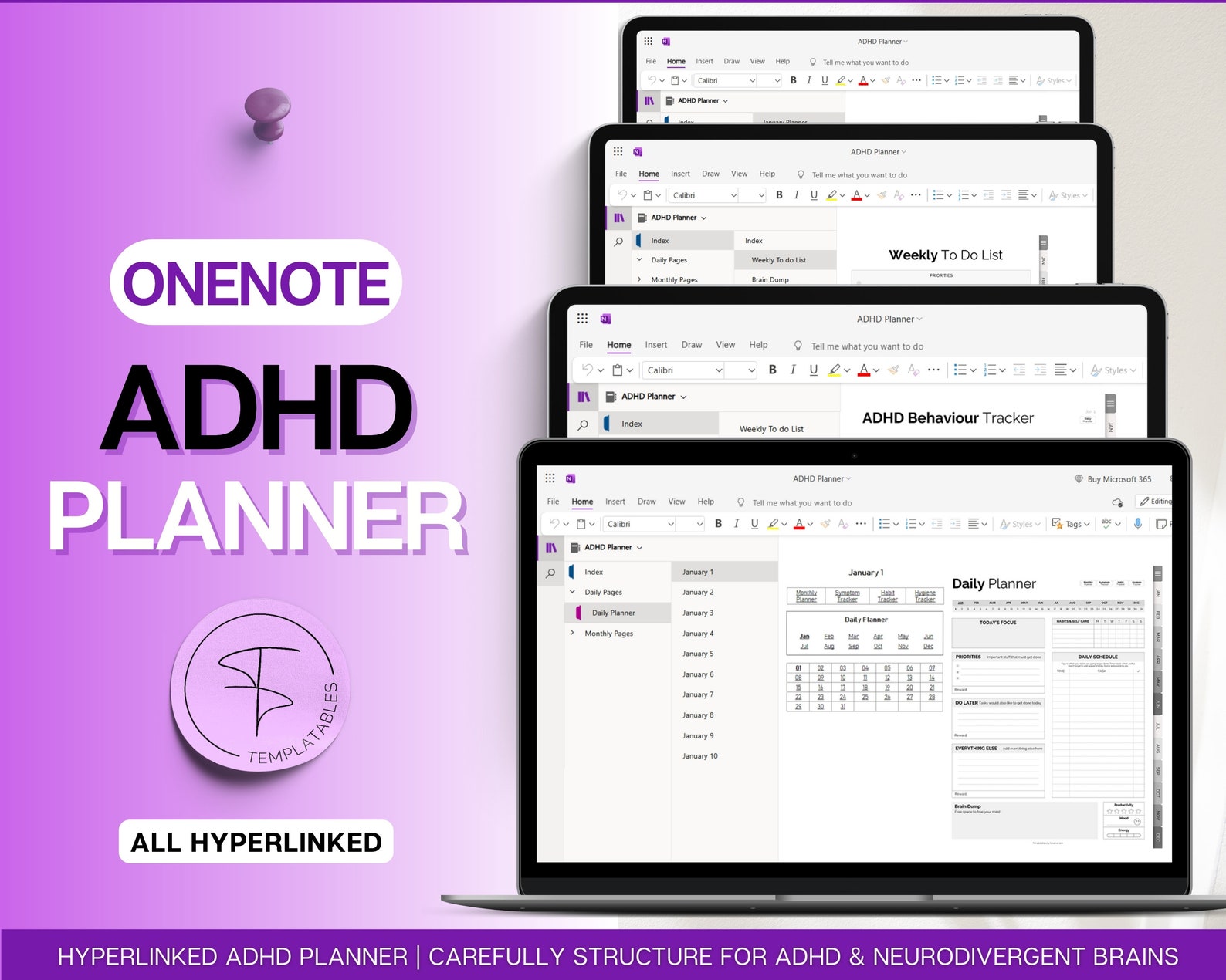Onenote Planner, ADHD Digital Planner, Neurodivergent Adults, Brain ...