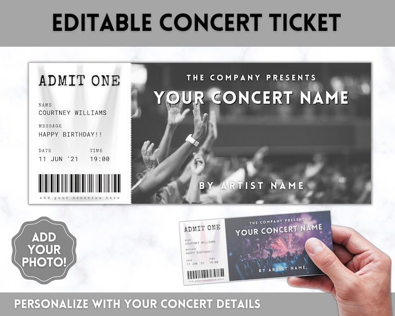 EDITABLE Concert Ticket Template Surprise Getaway Gift - Etsy UK