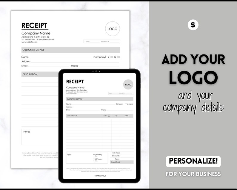 EDITABLE Receipt Template, Receipt Form, Small Business, Invoice Order ...