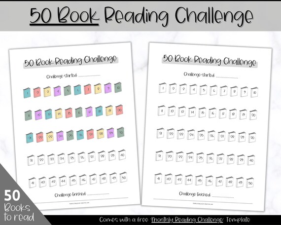 50 Book Challenge Printable Reading Challenge BUNDLE 50 - Etsy
