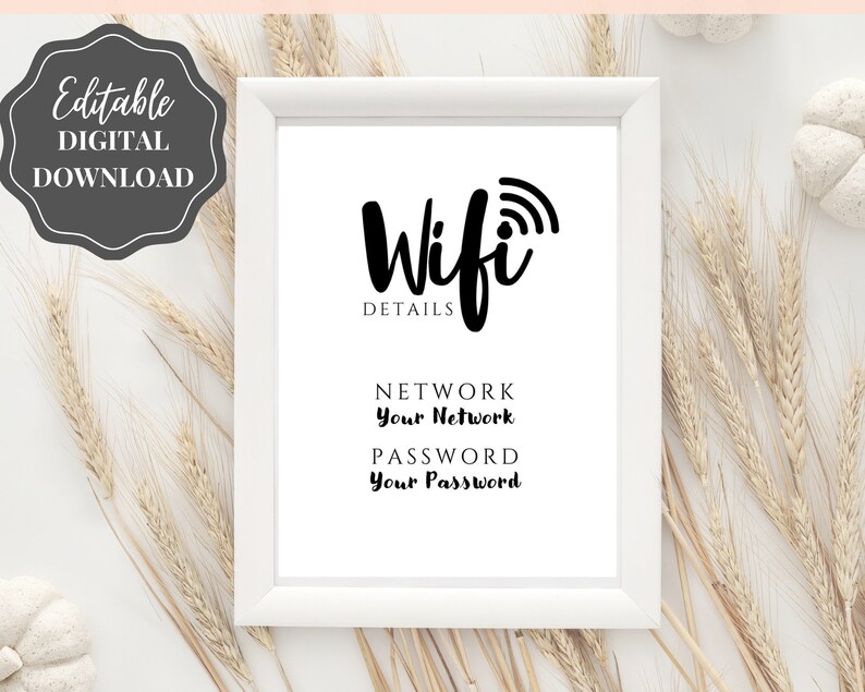Wifi Password Sign Editable Wifi Sign Printable Template Be | Etsy