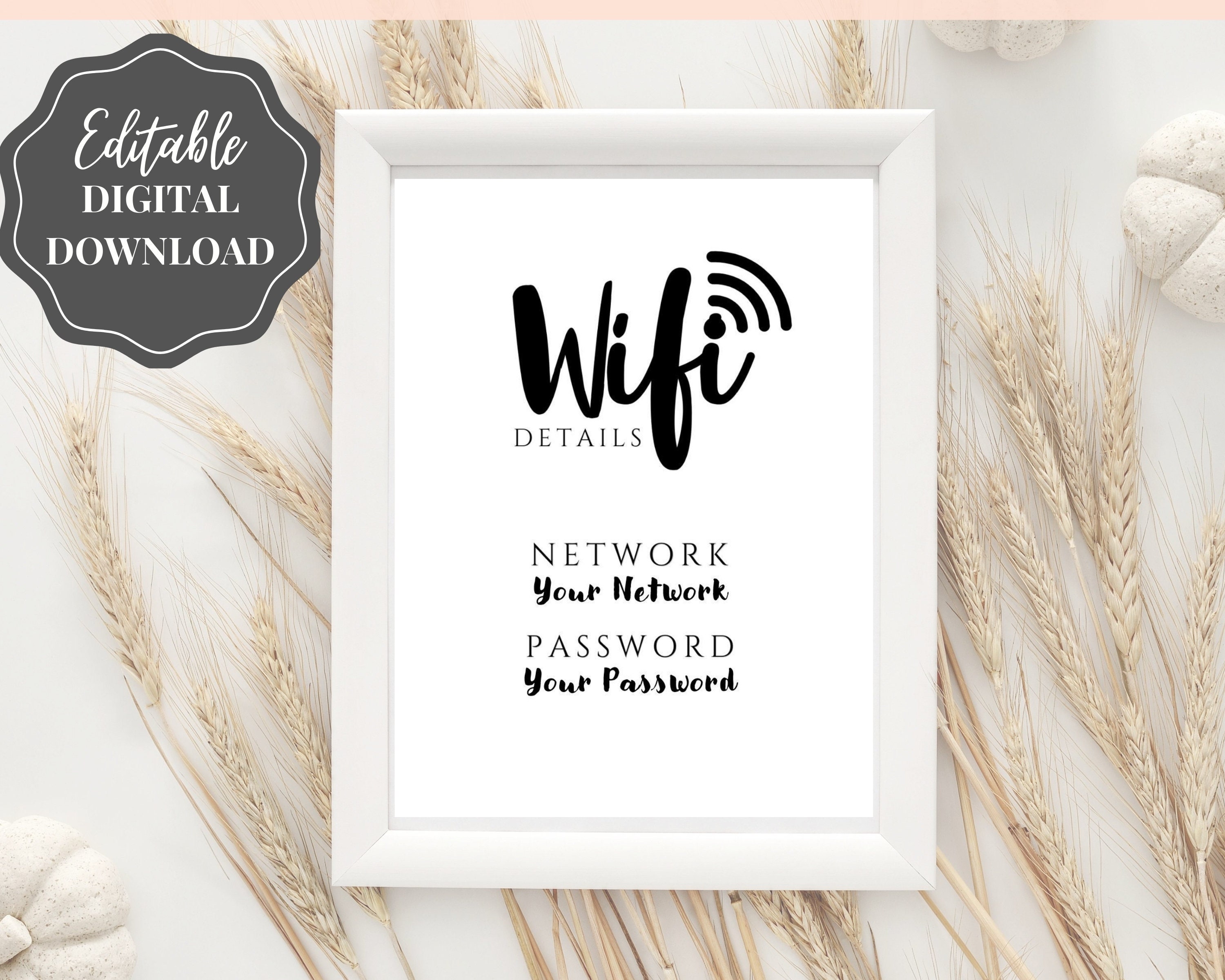 Wifi Password Sign Editable Wifi Sign Printable Template Be | Etsy