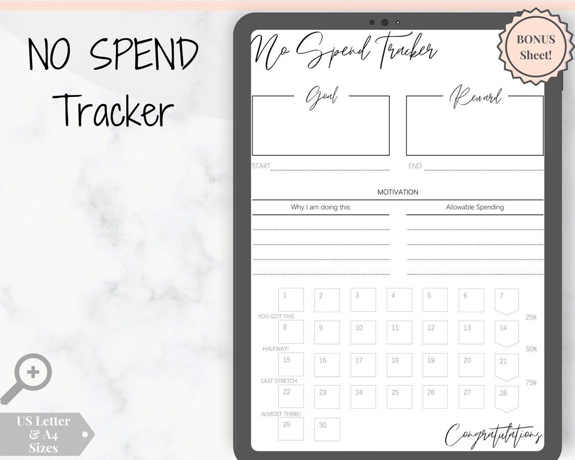 Spending & No Spend Tracker, Printable Budget Planner Insert, Budget ...