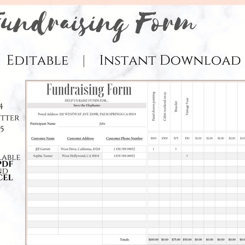 EDITABLE Fundraising Form Fundraiser Charitable Donation - Etsy