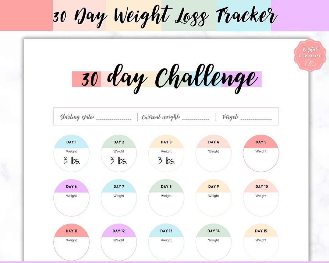30 Day Weight Loss Tracker, 30 Day Challenge, Weightloss Journal ...