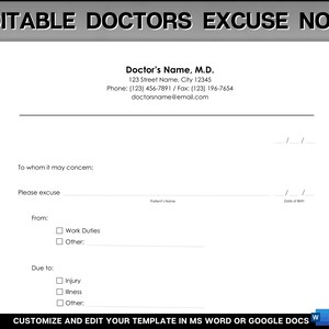 Editable Doctors Excuse Note Template, Fake Doctors Note, Medical Note ...