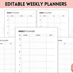 EDITABLE Weekly Planner Templates, Week at a Glance, Weekly Schedule ...