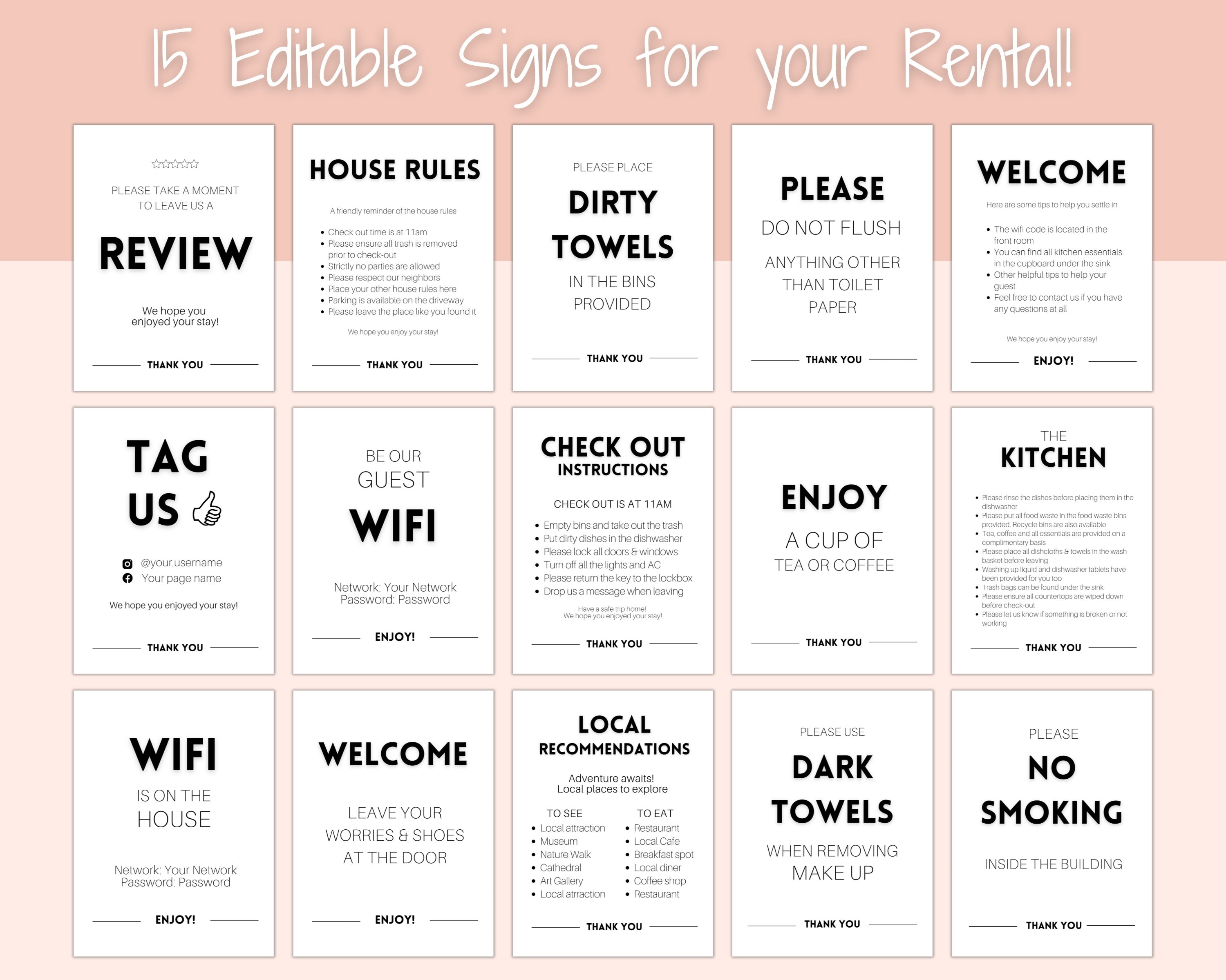 EDITABLE VRBO Vacation Rental Signs Airbnb Template Bundle | Etsy