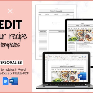 EDITABLE Recipe Sheet Template, Recipe Book Template, Recipe Cards ...