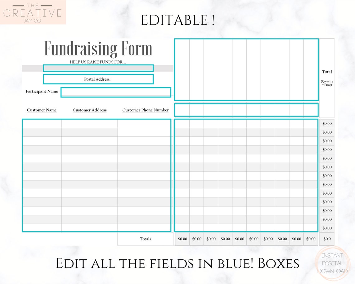 EDITABLE Fundraising Form | Fundraiser | Charitable Donation Tracker ...