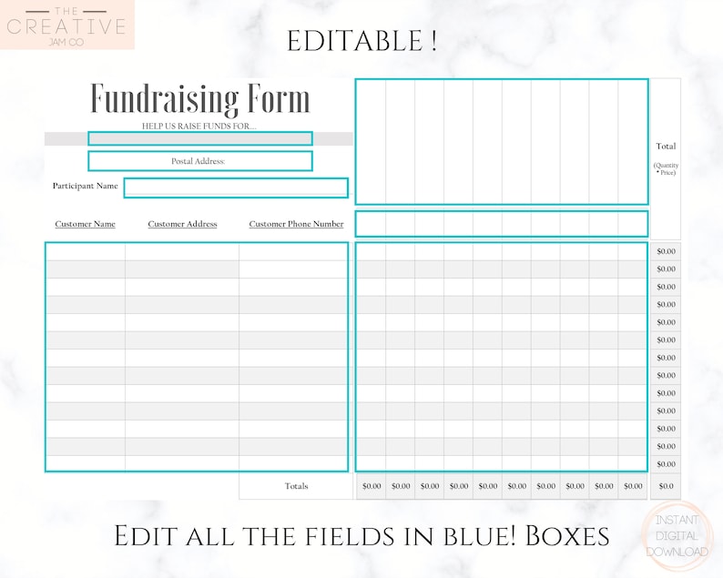 EDITABLE Fundraising Form | Fundraiser | Charitable Donation Tracker ...