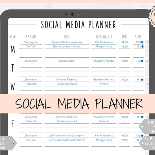 Social Media Planner Blog Planner Content Planner Instagram - Etsy