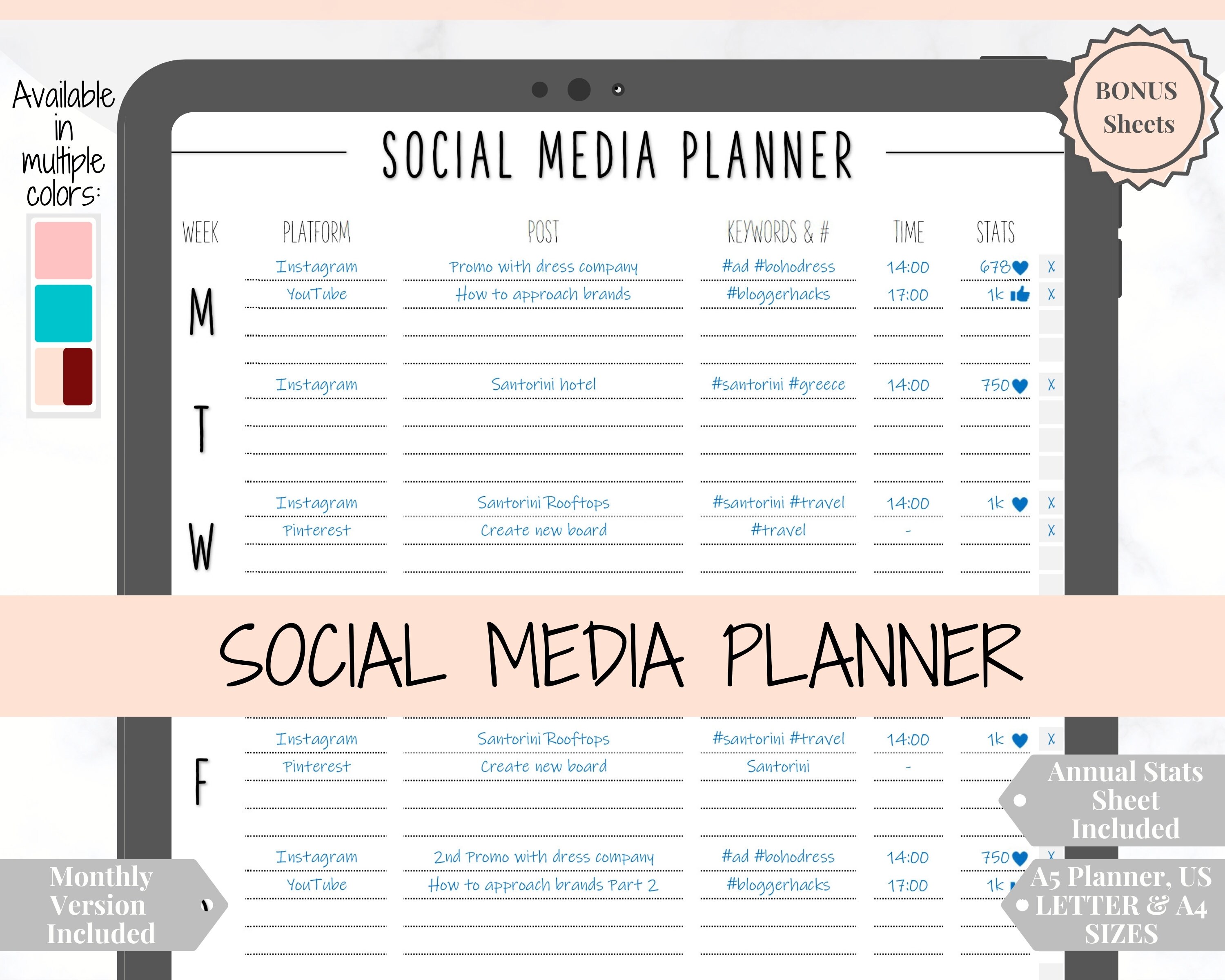 Social Media Planner Printable. Tracker for Instagram | Etsy Canada