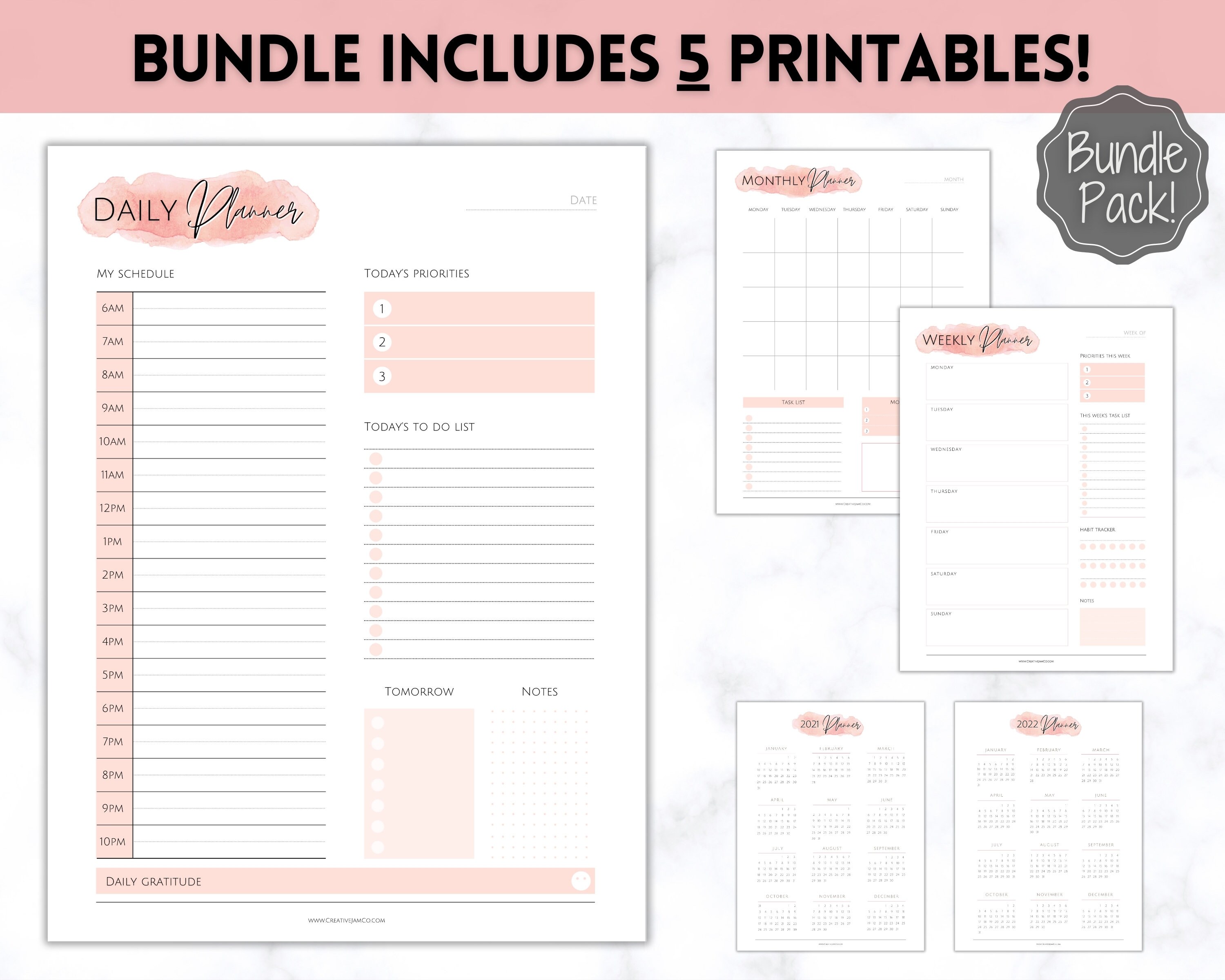 PINK Planner Bundle Daily Planner Weekly Planner Monthly - Etsy UK