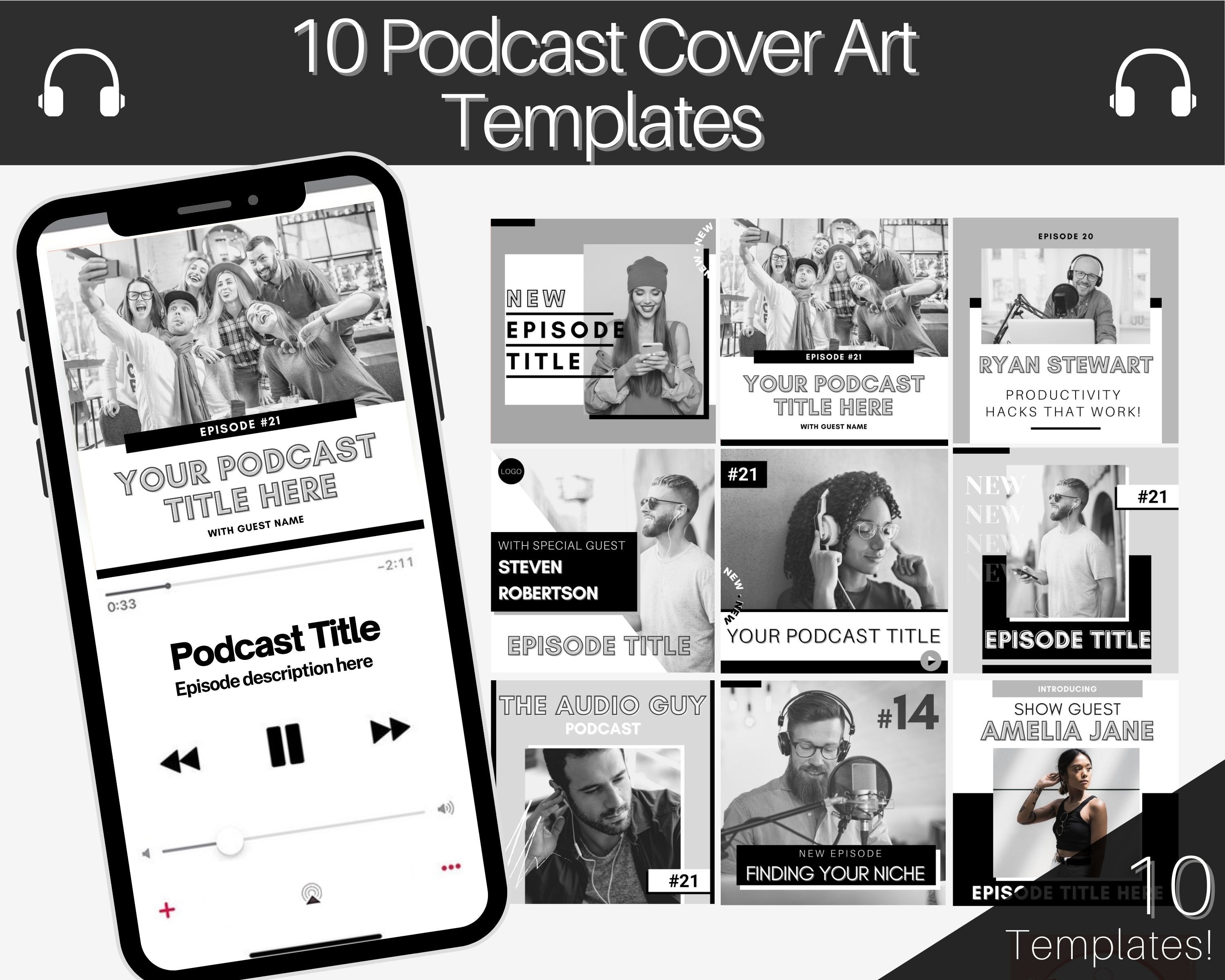 10 Editable Podcast Cover Art Templates. Podcast Canva BUNDLE. - Etsy UK