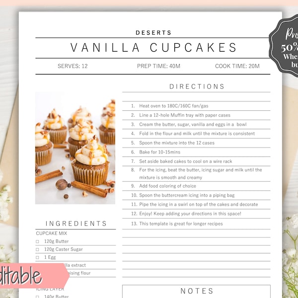 Editable Printable Recipe Page - Etsy