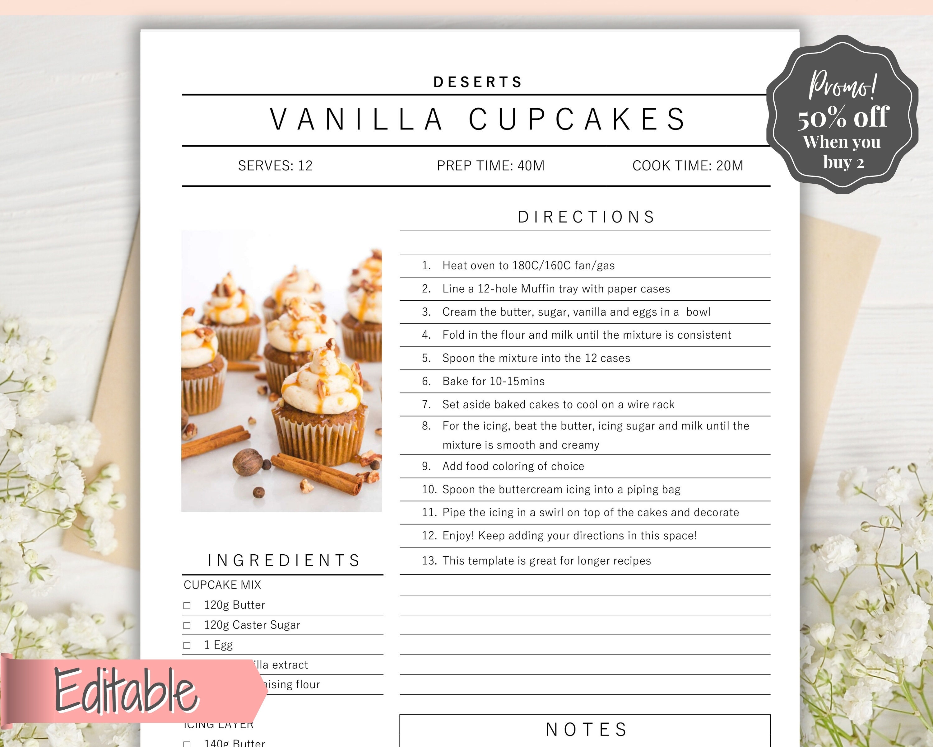 Recipe Page Template, EDITABLE Recipe Book Template, Recipe Cards ...