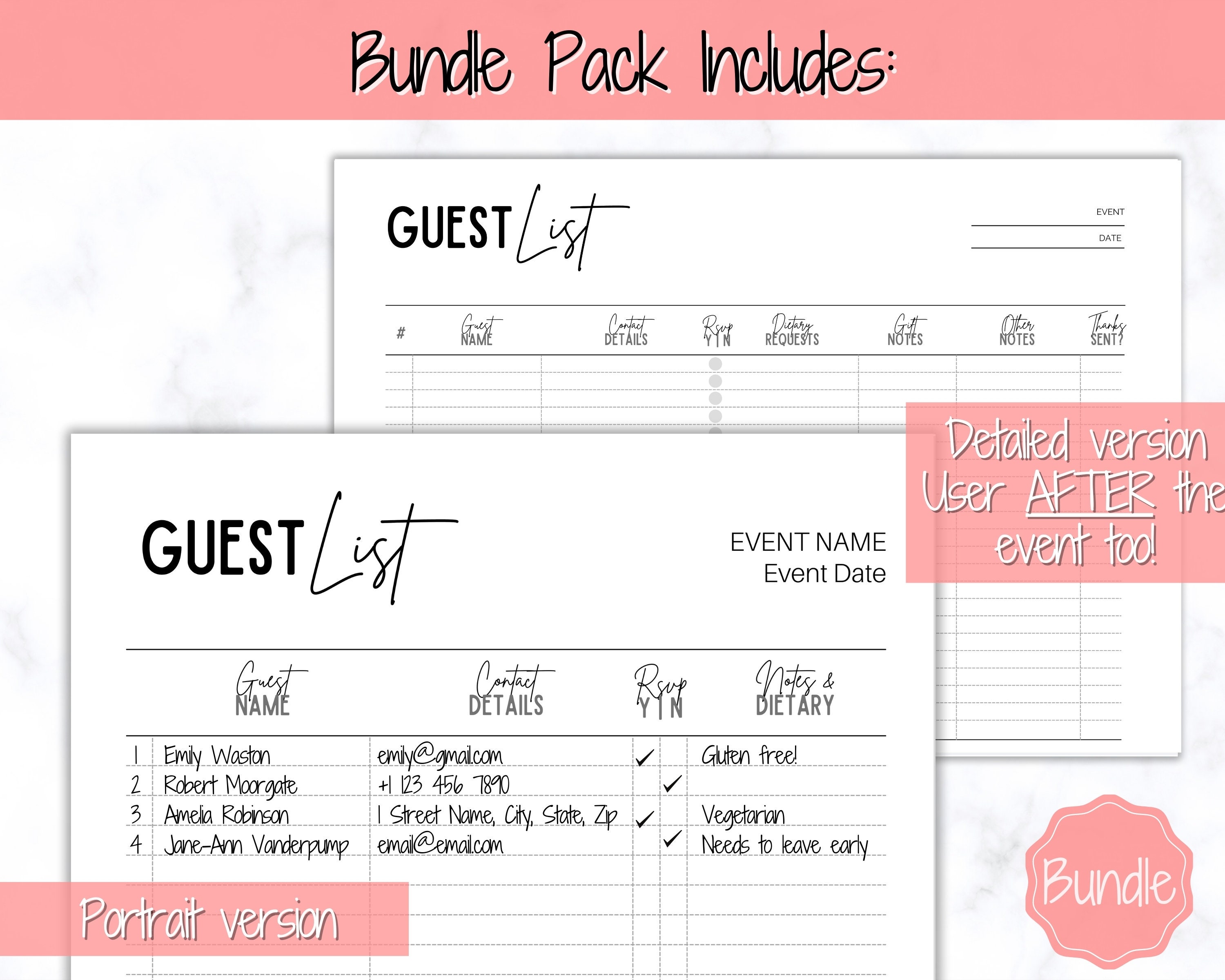 Guest List Tracker Editable Guest List Template With RSVP - Etsy Canada