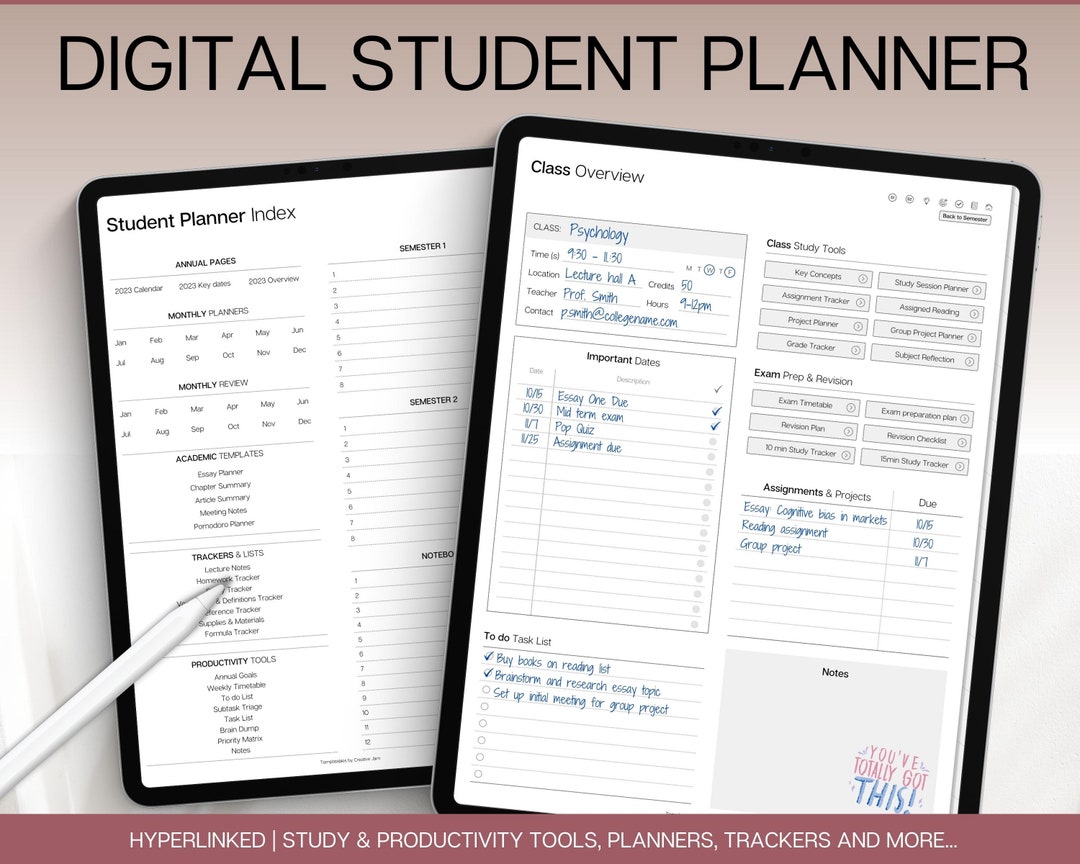 Digital Study Planner, 2023 2024 Digital Planner, Student Planner ...