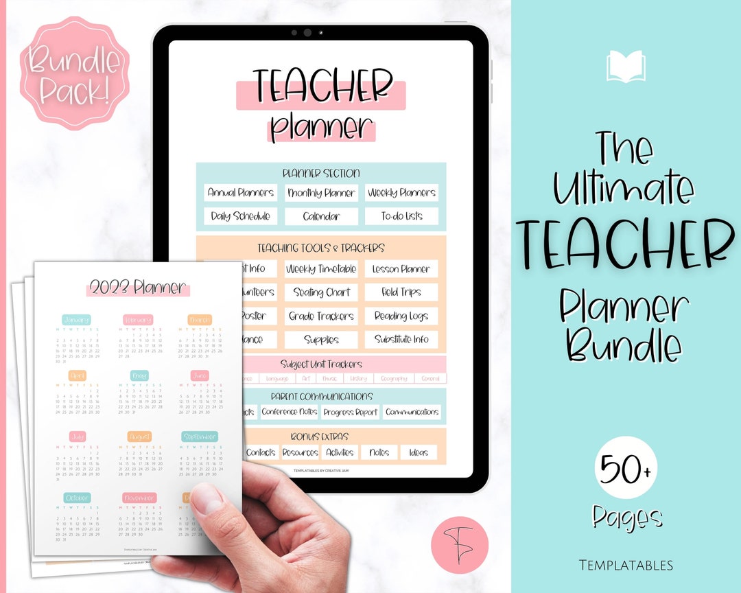 50pg TEACHER Planner Printable BUNDLE, Homeschool Teacher, Academic ...