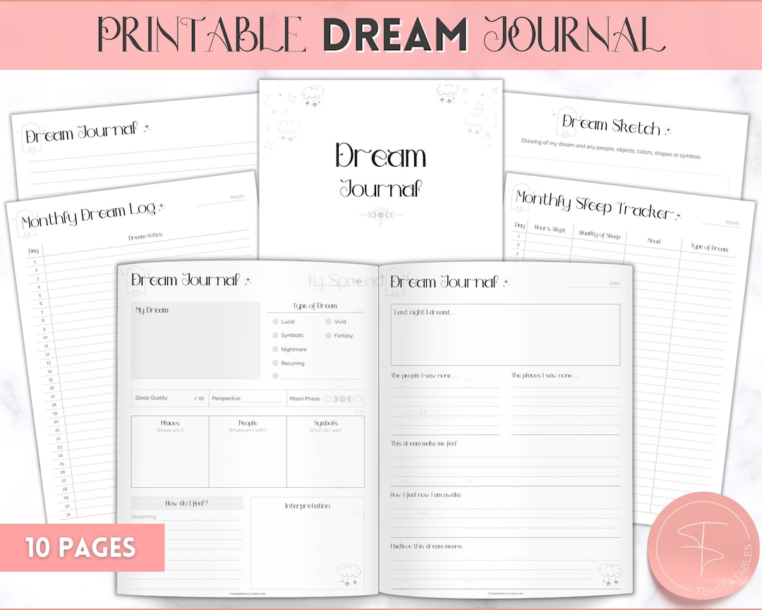 10 Page Dream Journal Printable BUNDLE, Dream Analysis, Dream ...