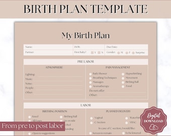 Birth Plan Template, Printable Birth Preferences, Birthing Plan ...