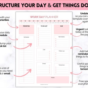 EDITABLE Daily Planner, Work Day Organizer, Work From Home to Do List ...