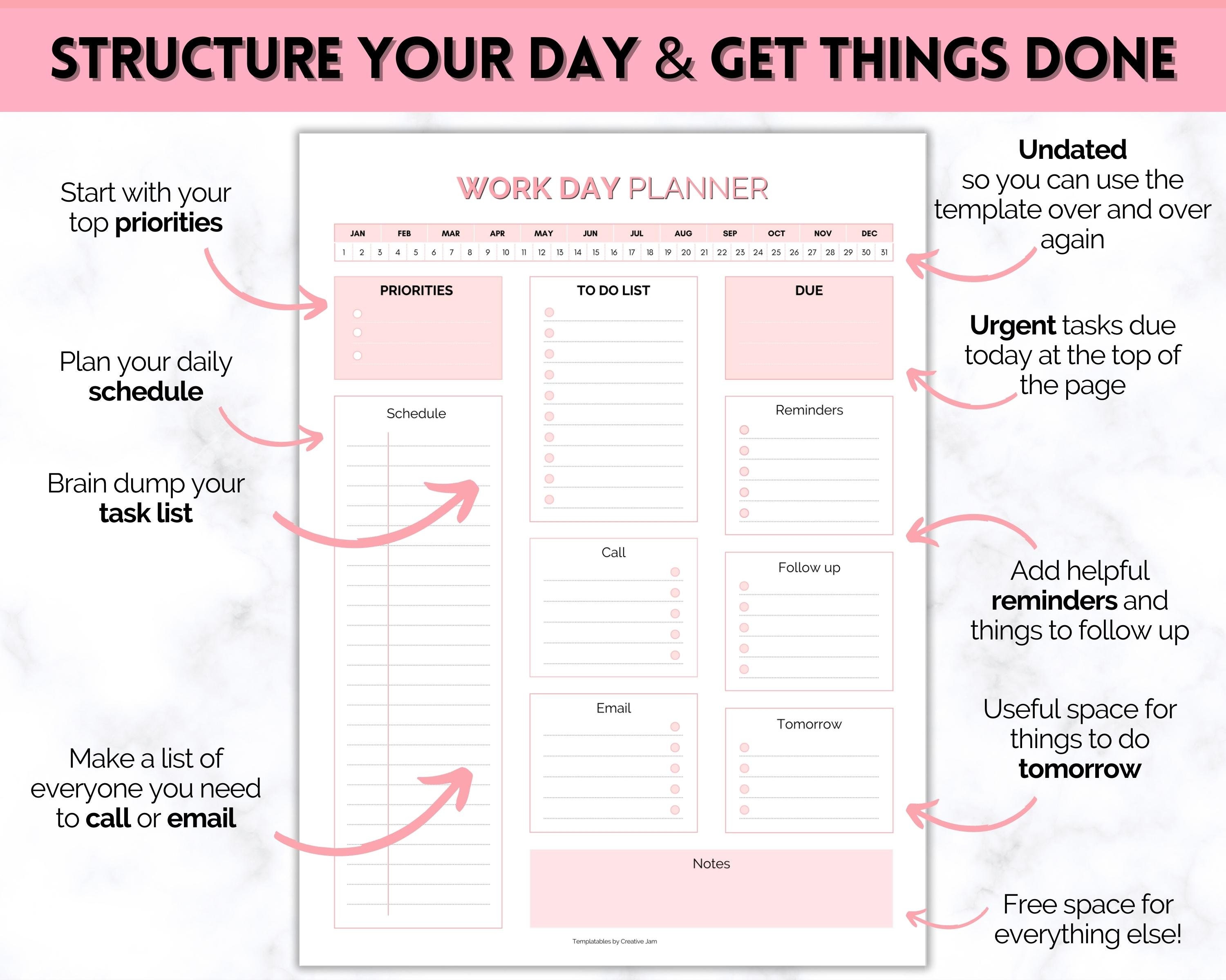 EDITABLE Daily Planner, Work Day Organizer, Work From Home to Do List ...