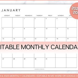 EDITABLE 2024 Monthly Calendar Template | 2024 & 2025 Included ...