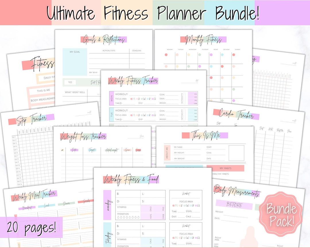 Fitness Planner, Weight Loss Tracker, BUNDLE, Workout Planner Fitness ...