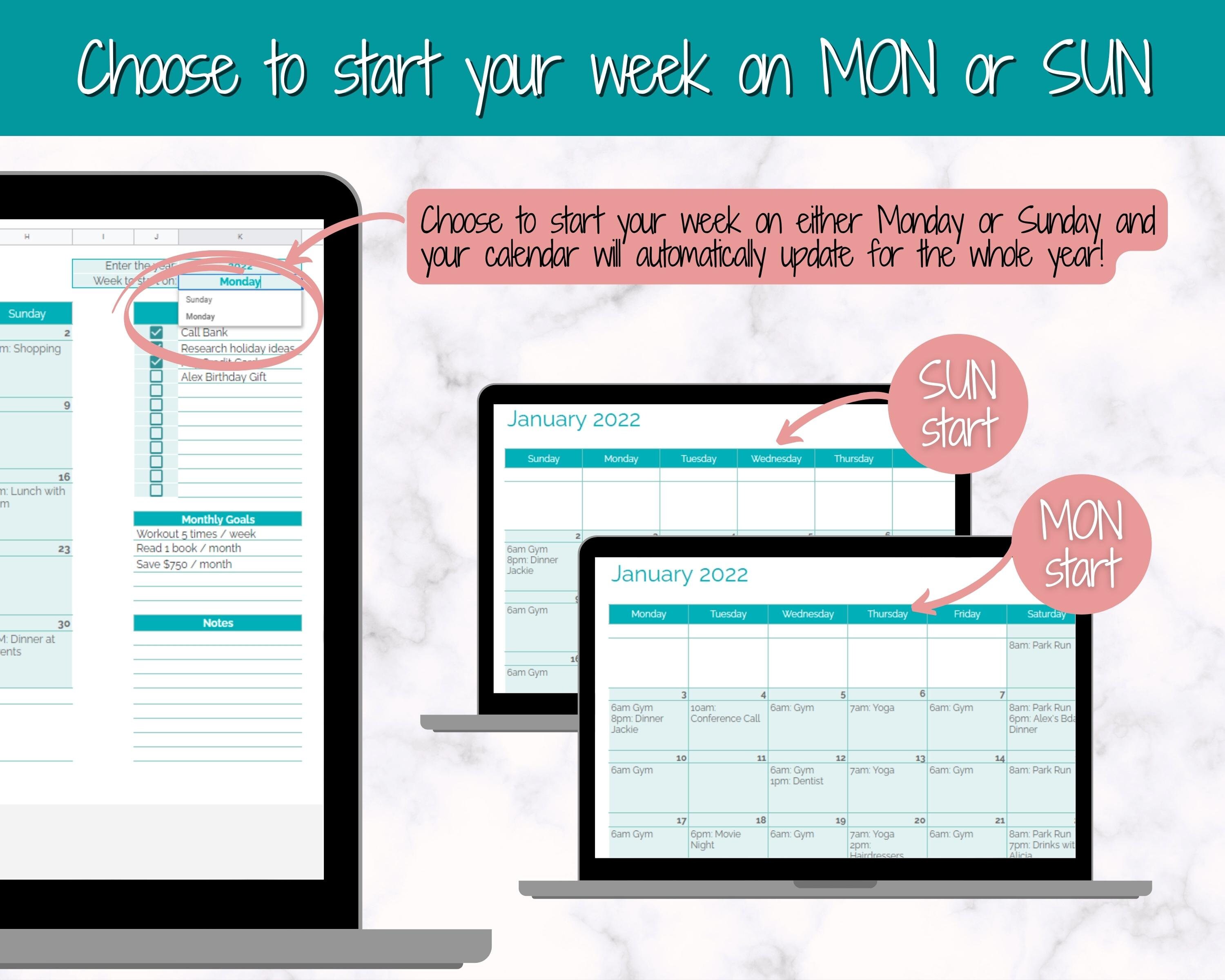 Monthly Overview, Planner Spreadsheet, Automated Calendar Template ...