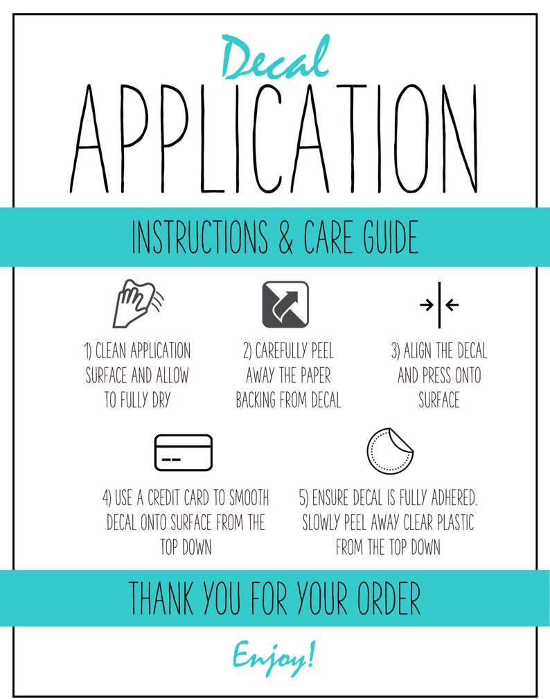 Printable Vinyl Decal Care Card Instructions. Decal - Etsy UK