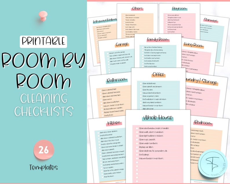 Cleaning Checklist Printable Room by Room Cleaning Cards - Etsy