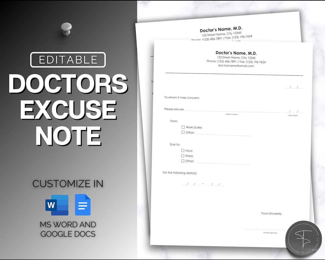 Editable Doctors Excuse Note Template, Fake Doctors Note, Medical Note ...