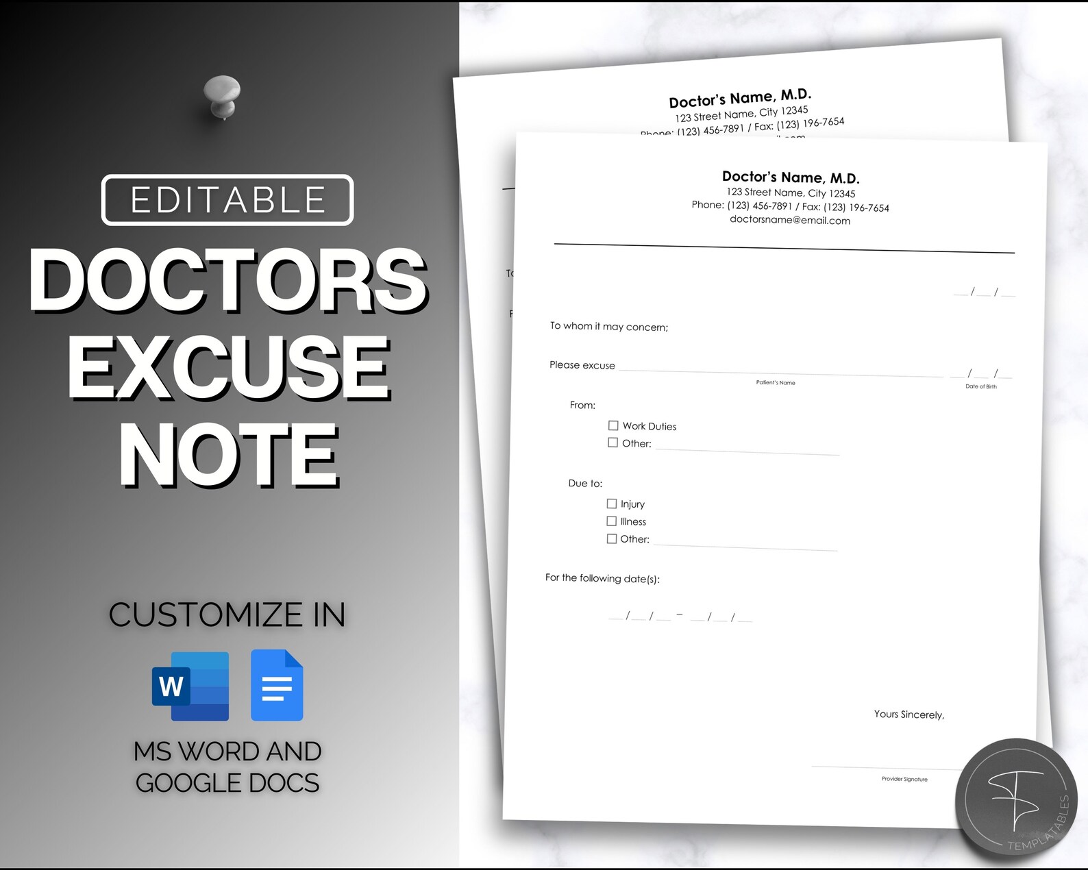 Doctors Excuse Note, Editable Template, Fake Doctors Note, Medical Note ...