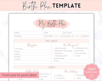 Birth Plan Template, Printable Birth Preferences, Birthing Plan ...
