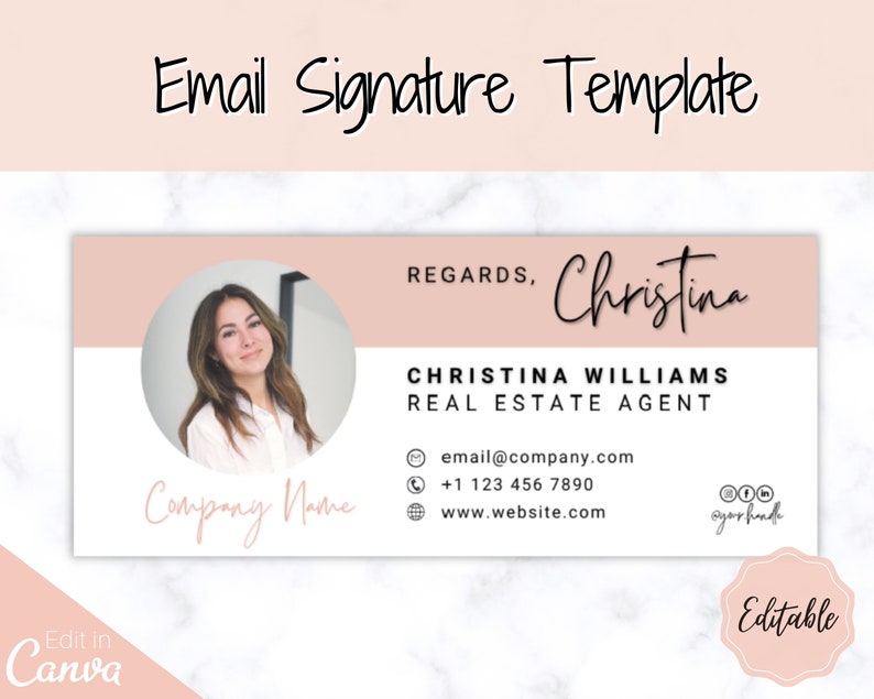 Email Signature Template With Logo & Photo Editable Canva - Etsy