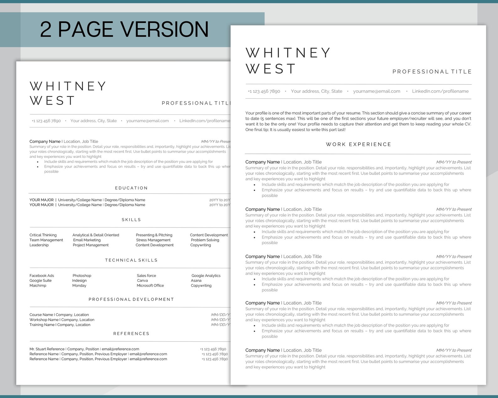 CV Template, ATS Friendly Resume Template, Executive Resume, Word ...