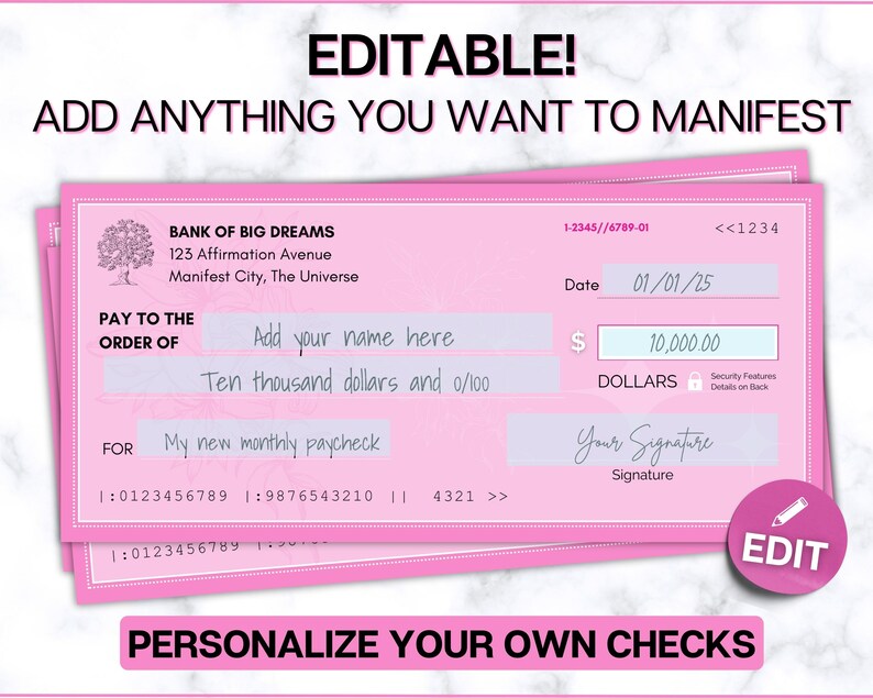 EDITABLE Manifestation Check Templates, Money Magnet, Vision Board, Law ...