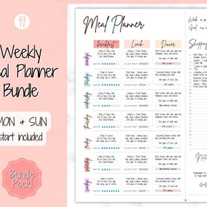 Colorful Meal Planner Printable BUNDLE, Weekly Food Diary, Meal Tracker ...