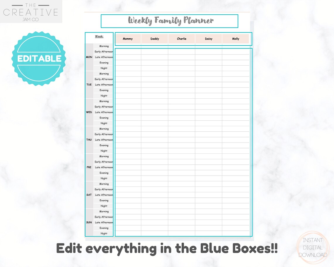 EDITABLE Weekly FAMILY PLANNER Command Center Family Planner - Etsy