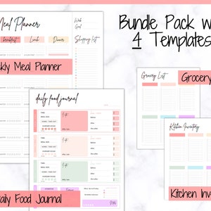 Colorful Meal Planner Printable BUNDLE, Weekly Food Diary, Meal Tracker ...