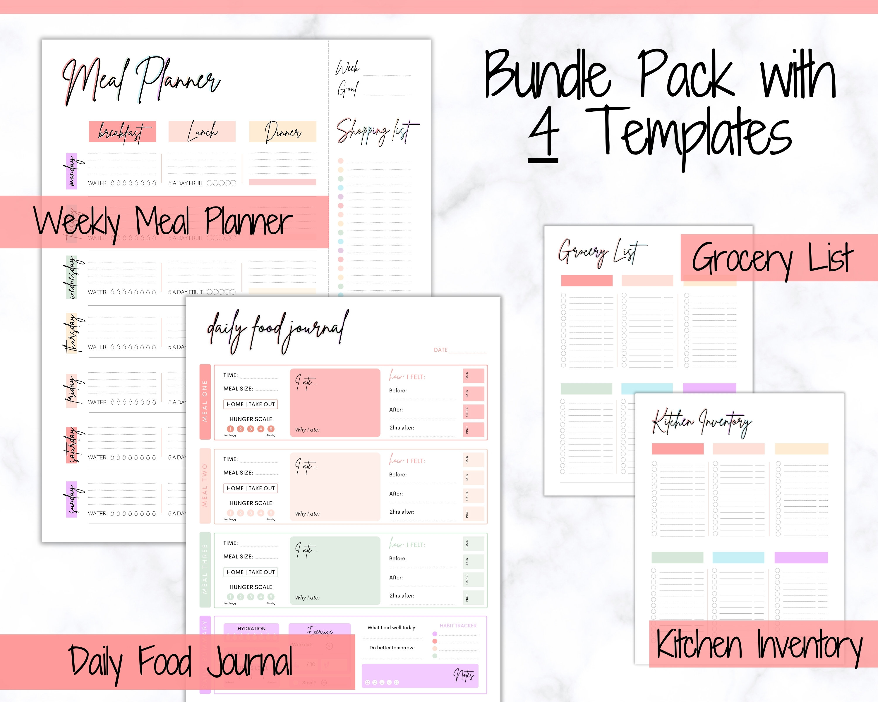 Meal Planner BUNDLE Colorful Weekly Food Diary Meal Tracker | Etsy